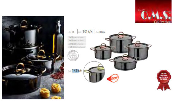 OMS Jet Black Steel 8 Pieces Steel Titanium Plated Cookware Set Turkey ...