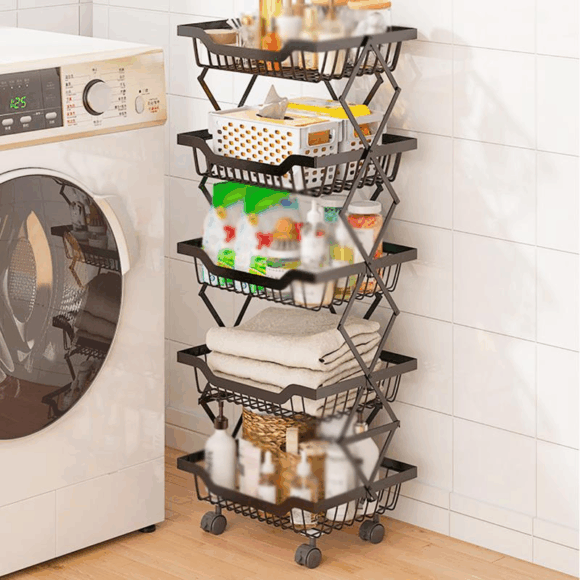 Kitchen Foldable Expendable Rack Fruit Vegetable Rack On Wheel Storage ...