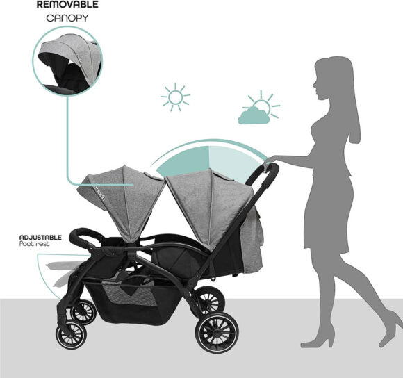 Moon Dois Easy Foldable Twin Stroller Pram With Adjustable Leg Rest in ...