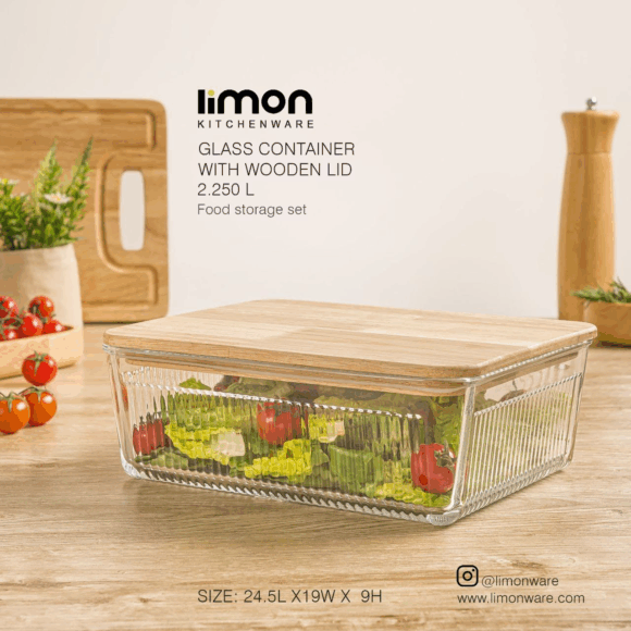 Limon Glass Container with wooden Lid 2.250 liters Iran Made in Pakistan