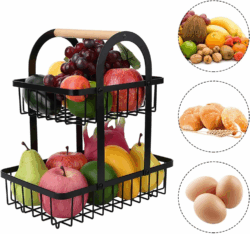 2- Tier Fruits Stand Fruit Storage Rack Stand Vegetable Holder Baskets ...
